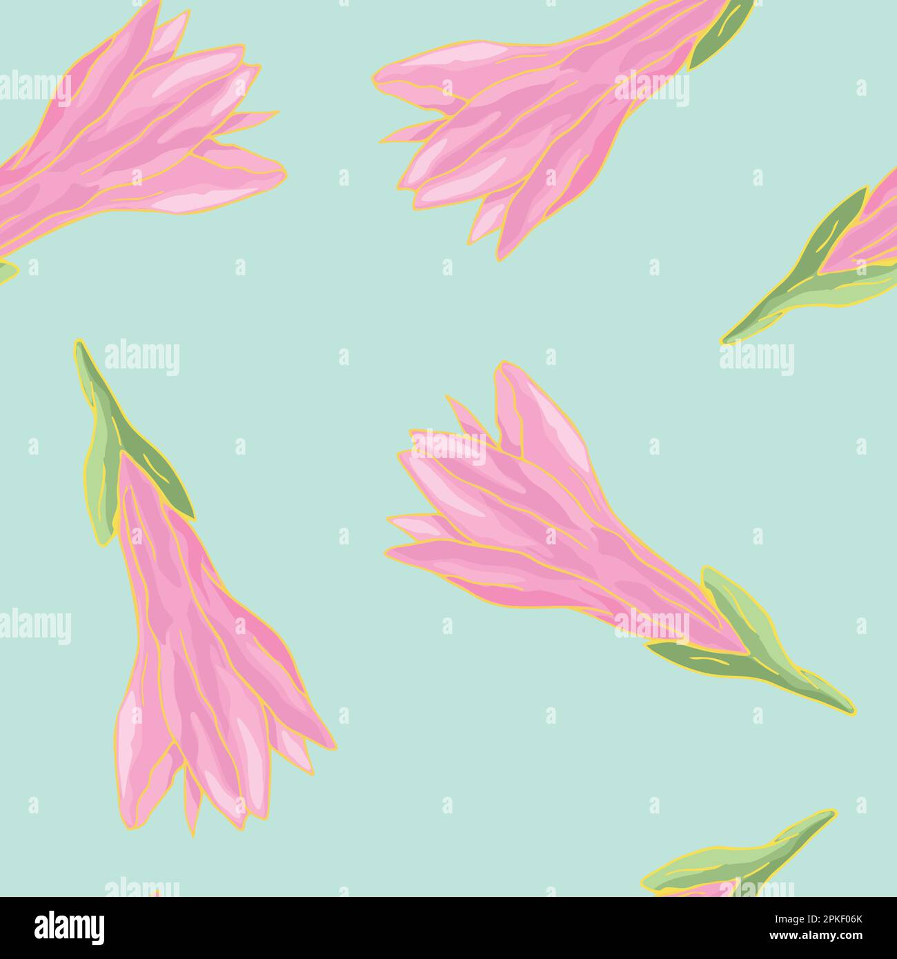Pink hand drawn flowers on blue background seamless pattern Stock ...