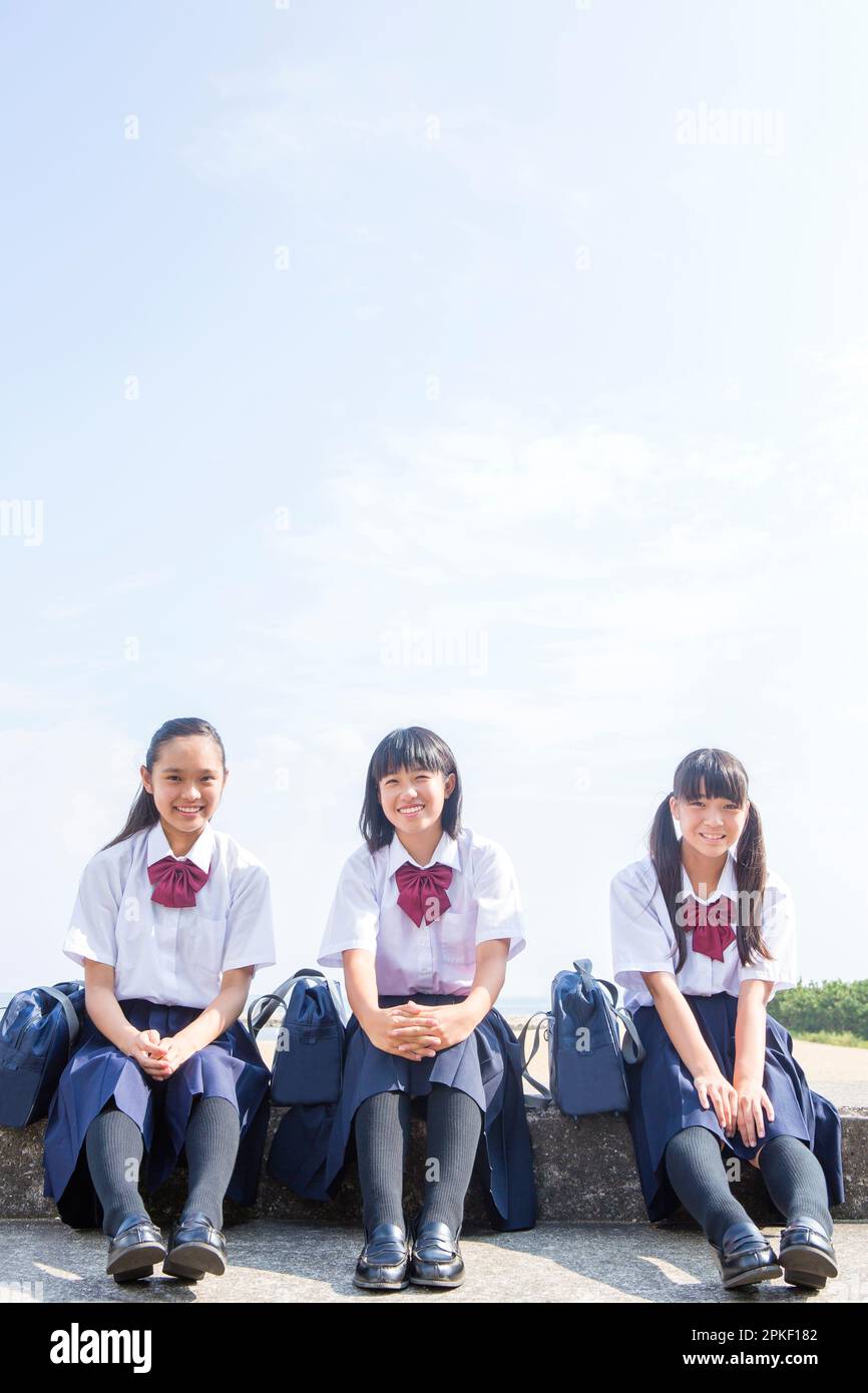 Junior High School Students Talking on the Embankment Stock Photo - Alamy