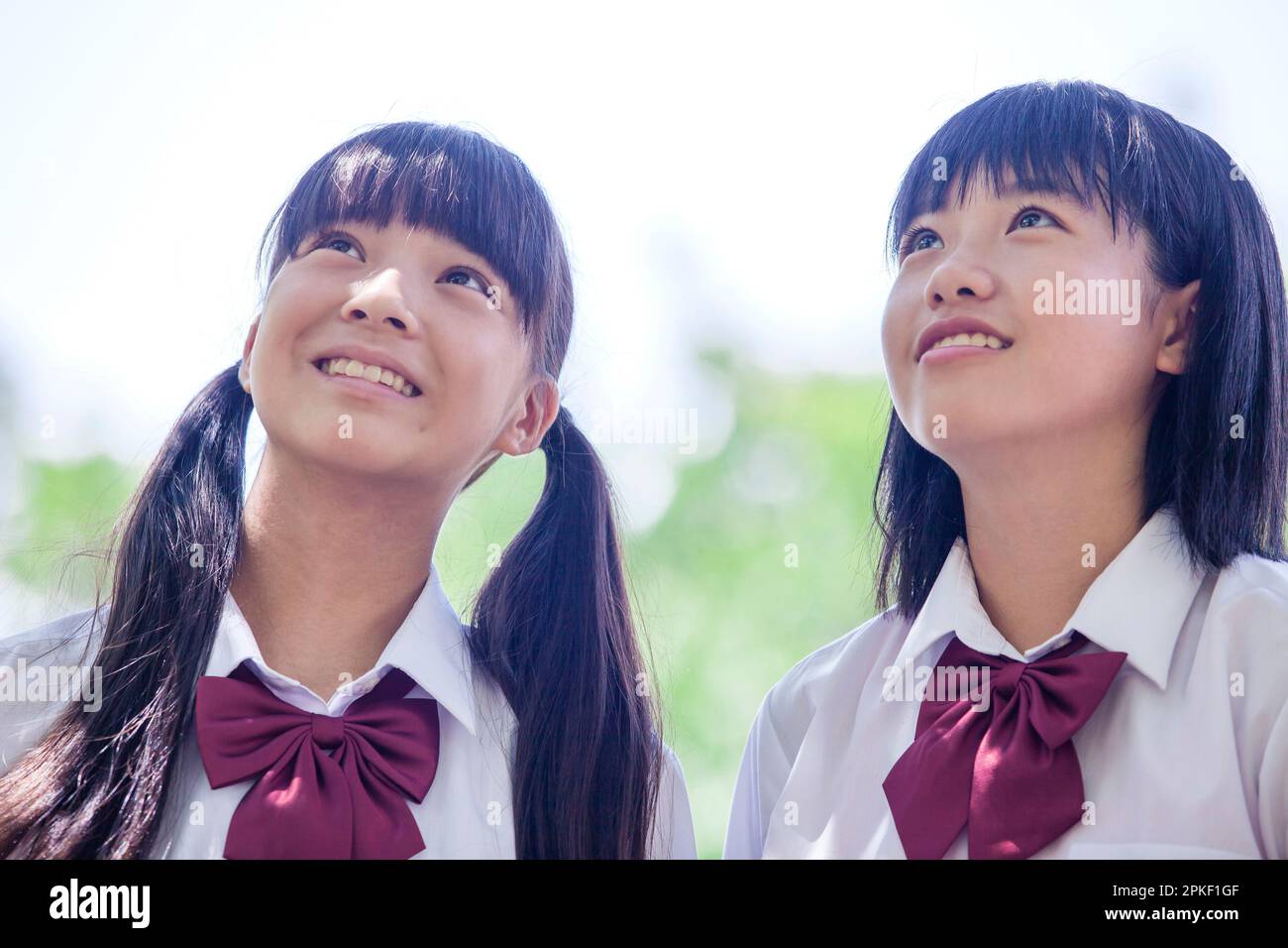 Standing junior high school students looking up in a line Stock Photo ...