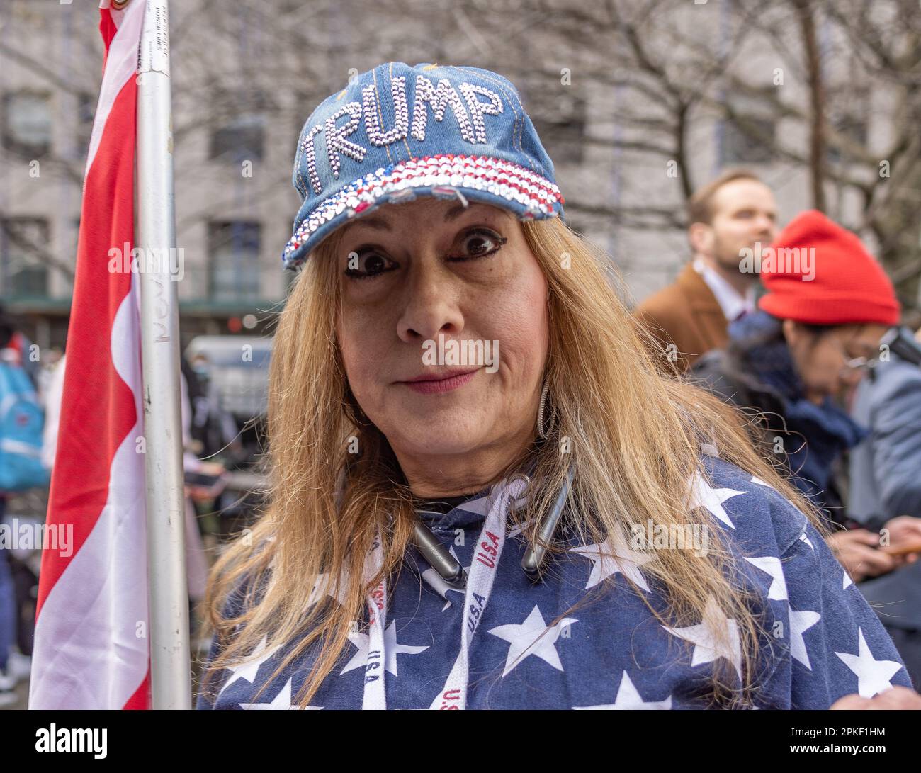 NEW YORK, N.Y. – April 4, 2023: A demonstrator is seen in Lower ...