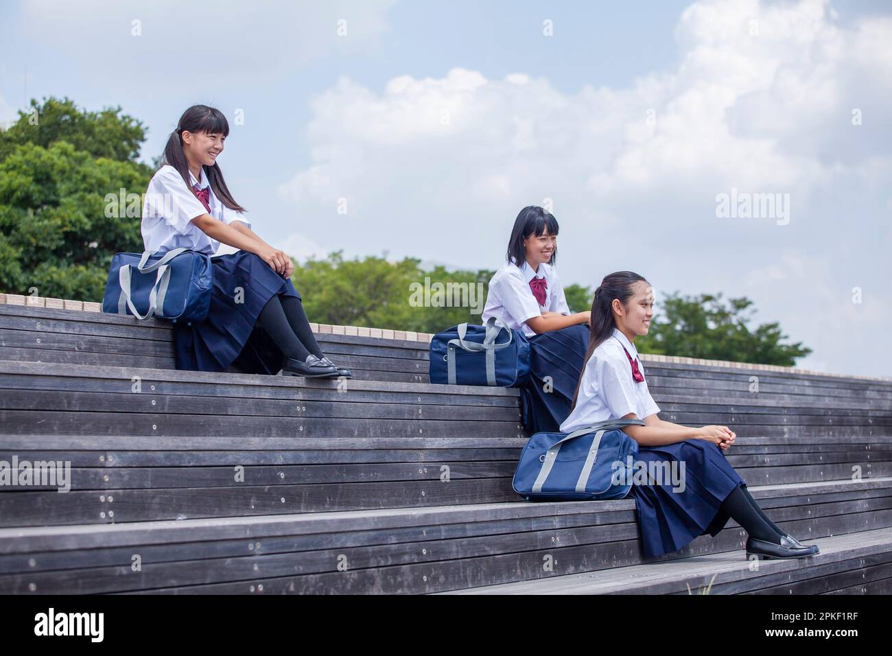 Junior High School Students Sitting on the Stairs Stock Photo - Alamy