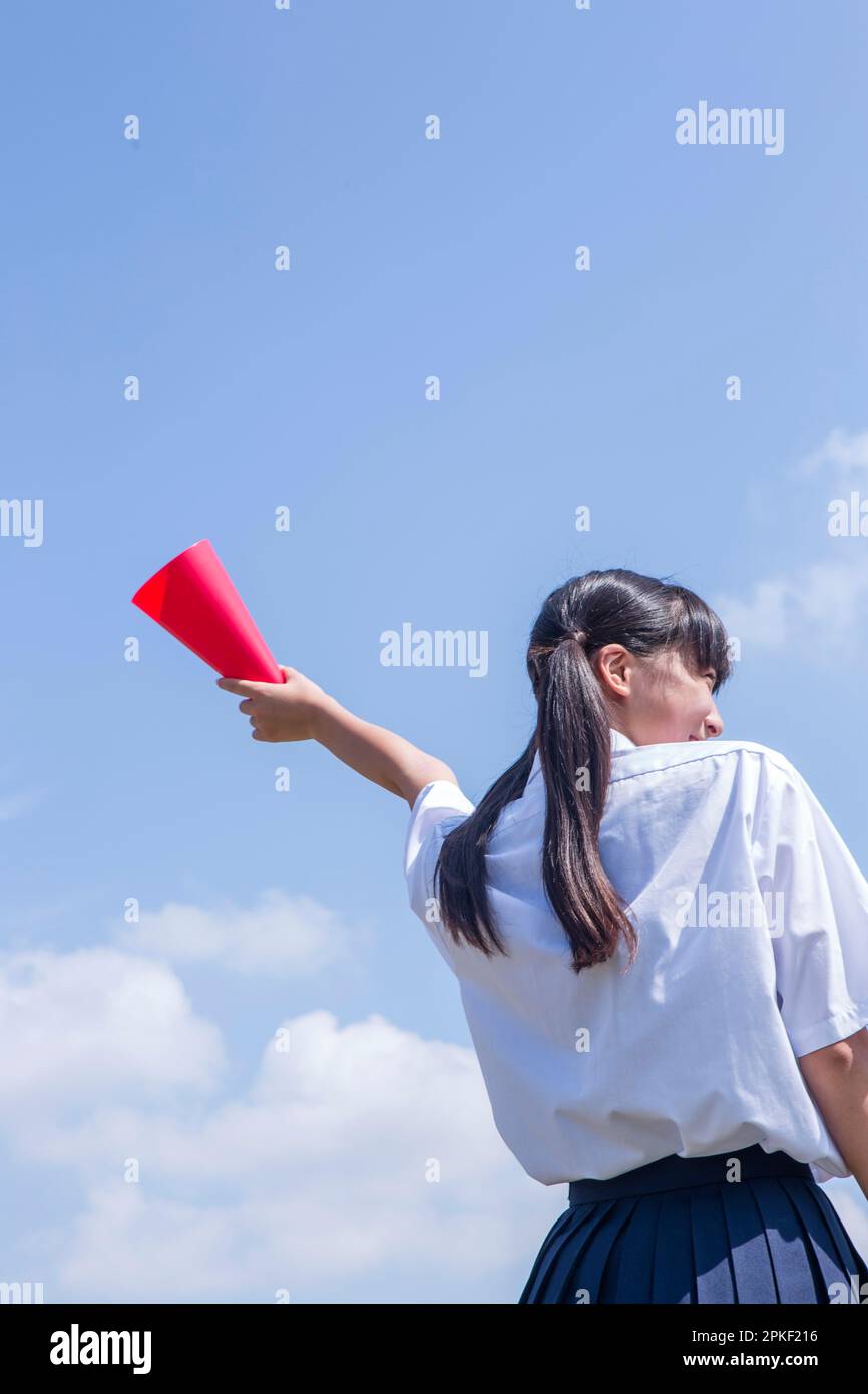 Junior High School Students with Megaphone Stock Photo - Alamy