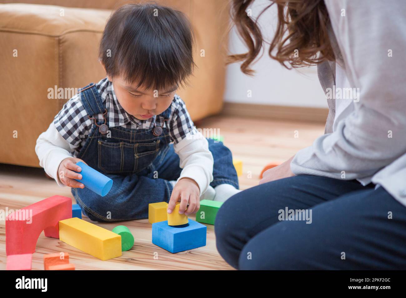 Boy playing with building blocks Stock Photo - Alamy