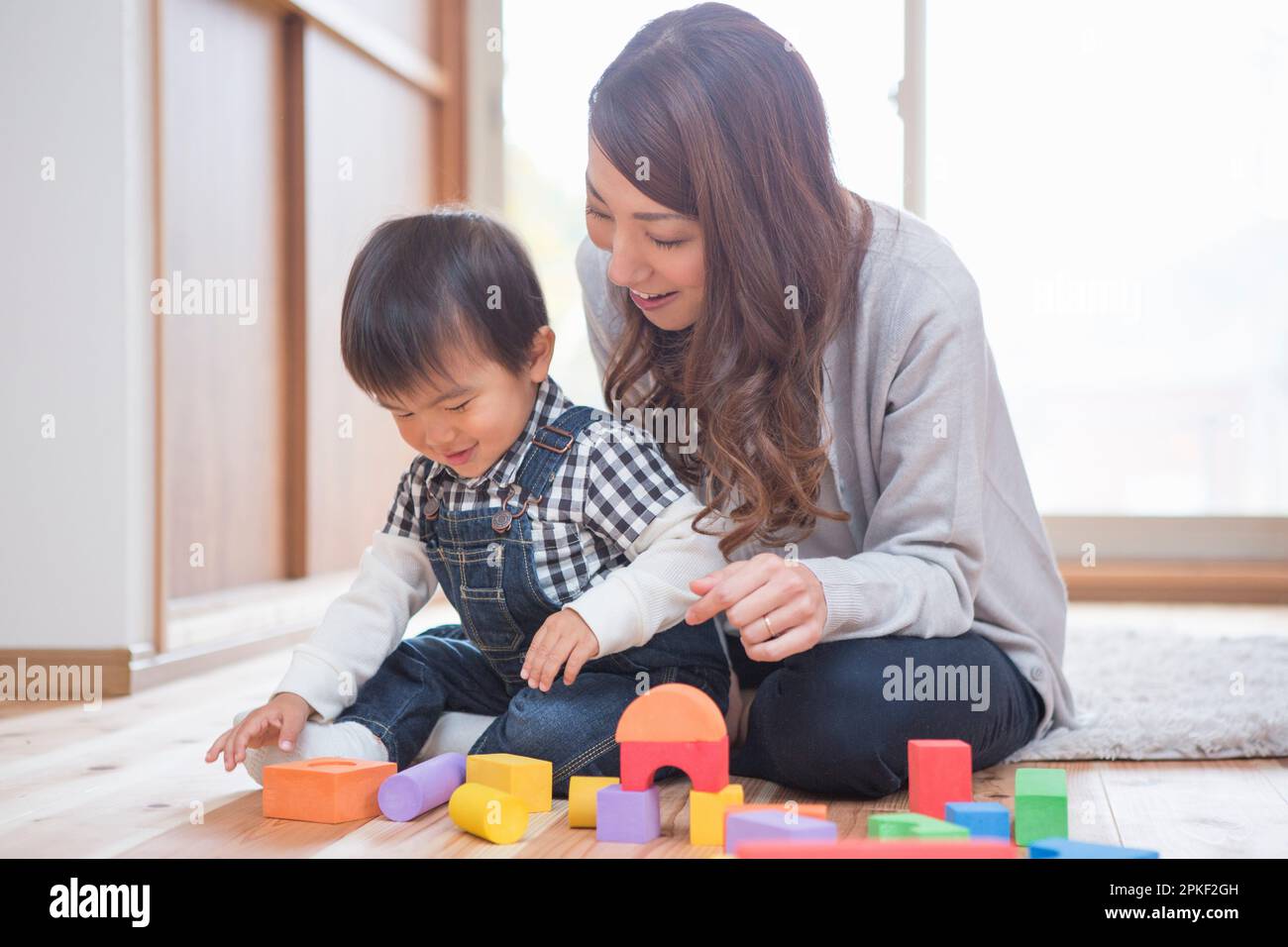 Boy playing with building blocks Stock Photo - Alamy
