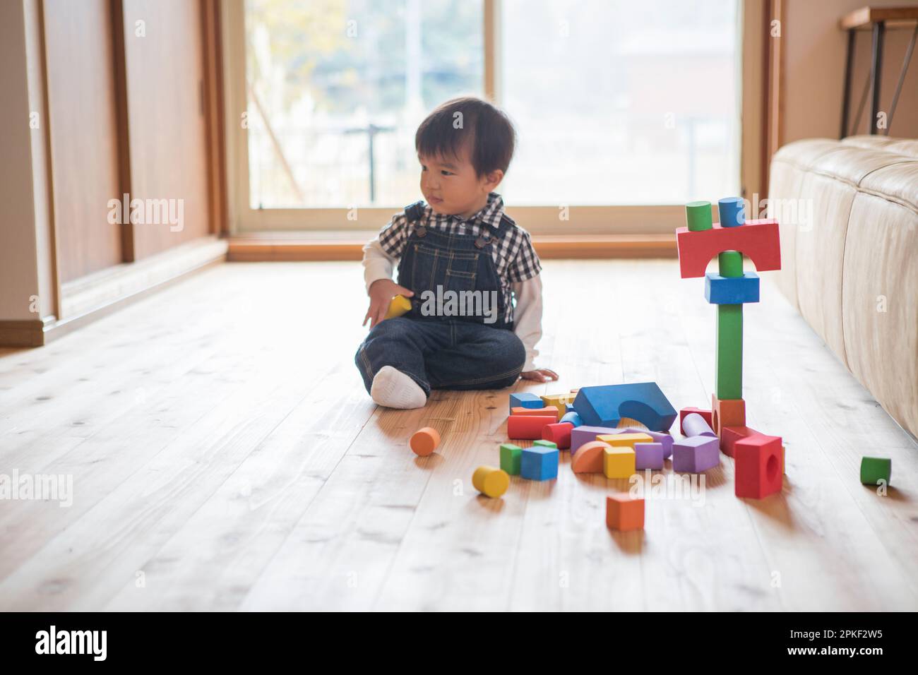 Boy playing with building blocks Stock Photo - Alamy