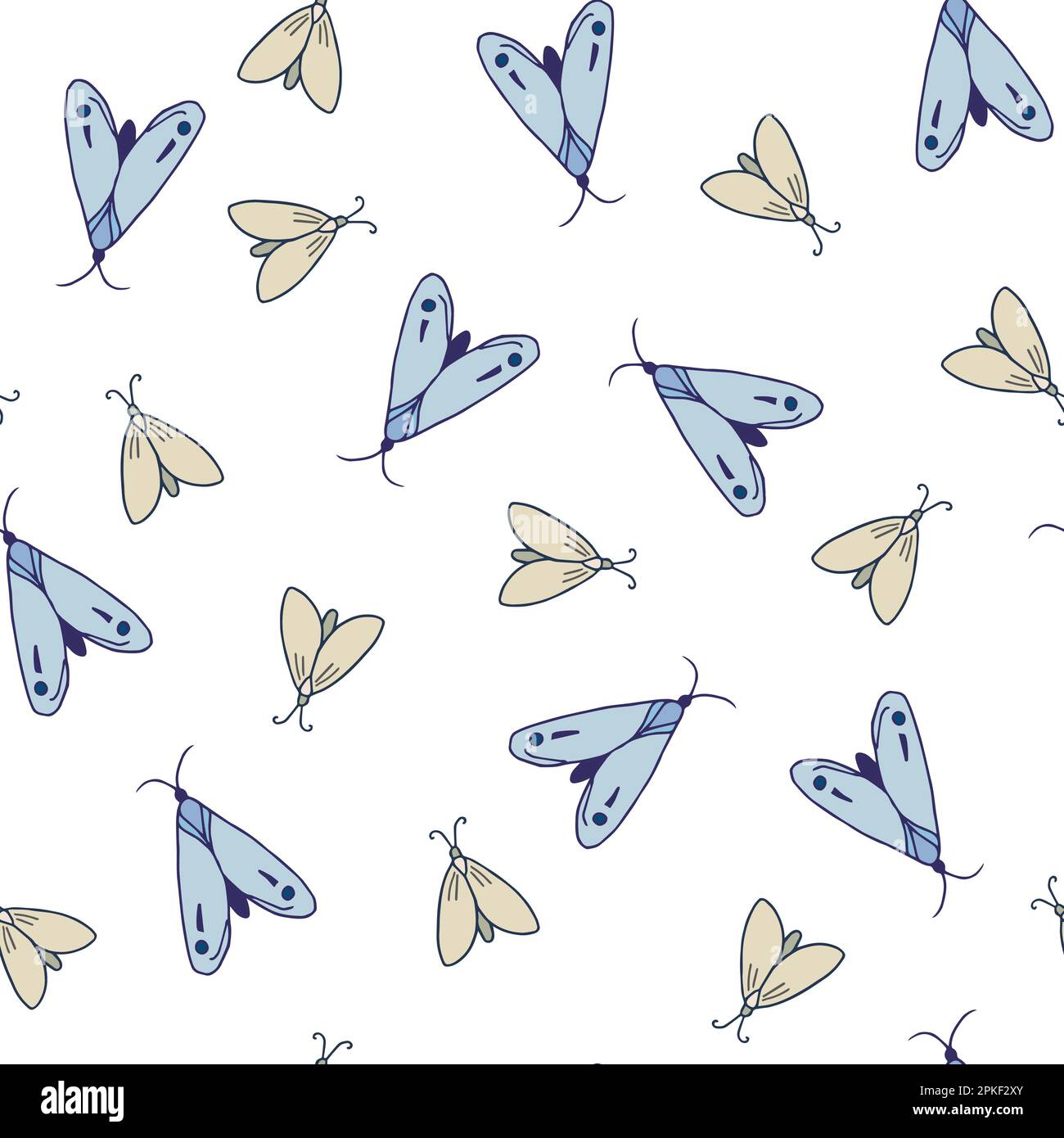 Blue and gray butterflies isolated on white background seamless pattern ...