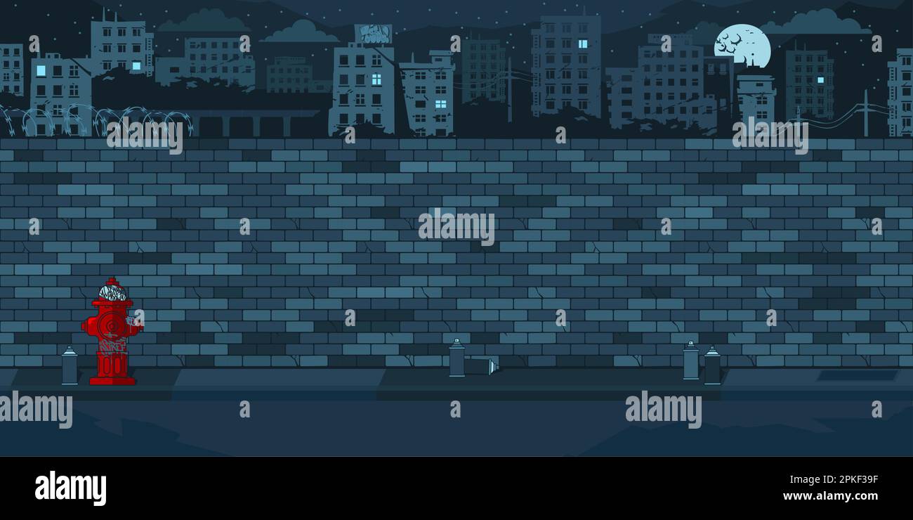 Empty Night Brick Wall With Background Of The Cityscape Vector ...