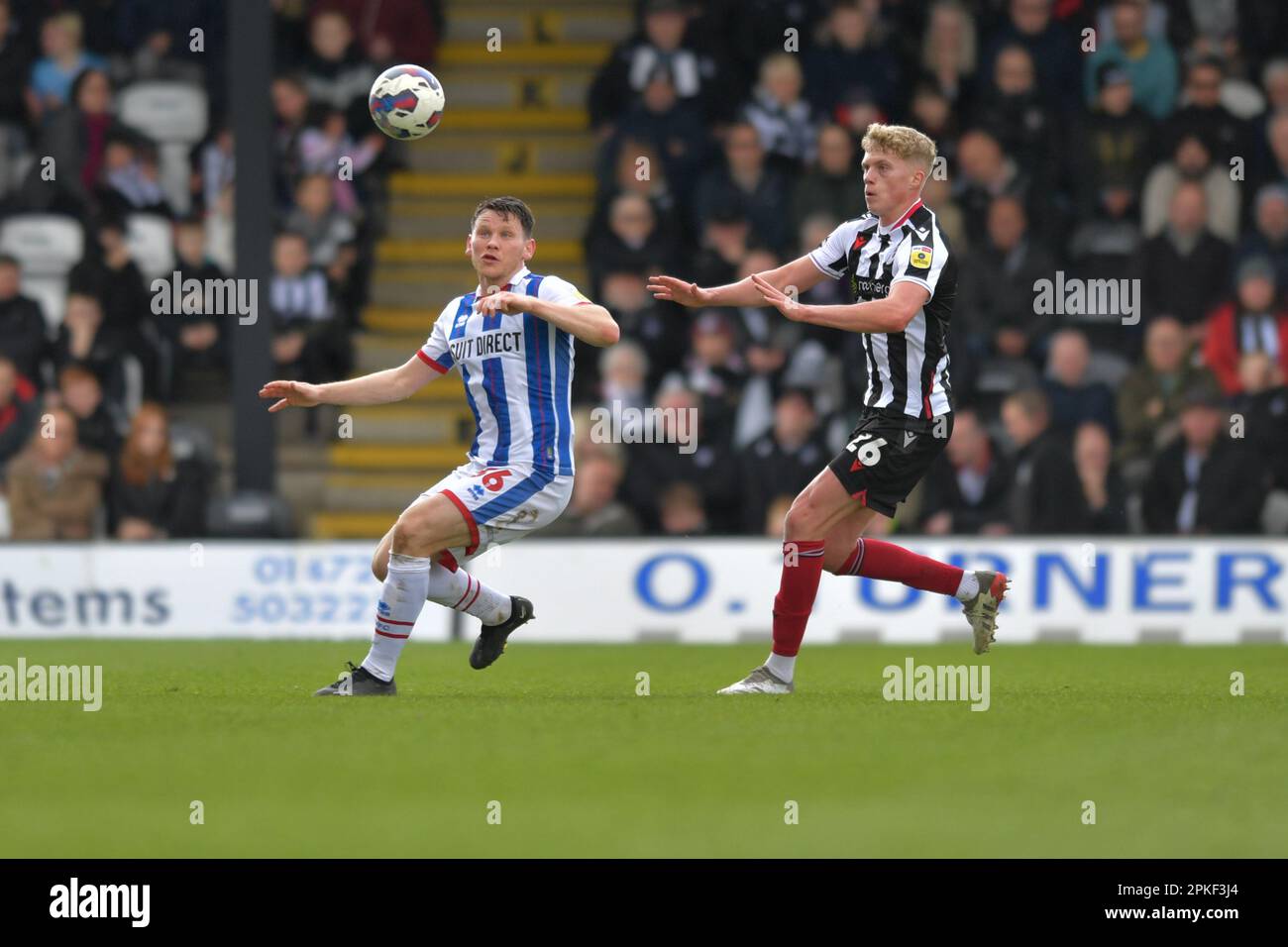 Hartlepool United's Connor Jennings looks to get the ball first before ...