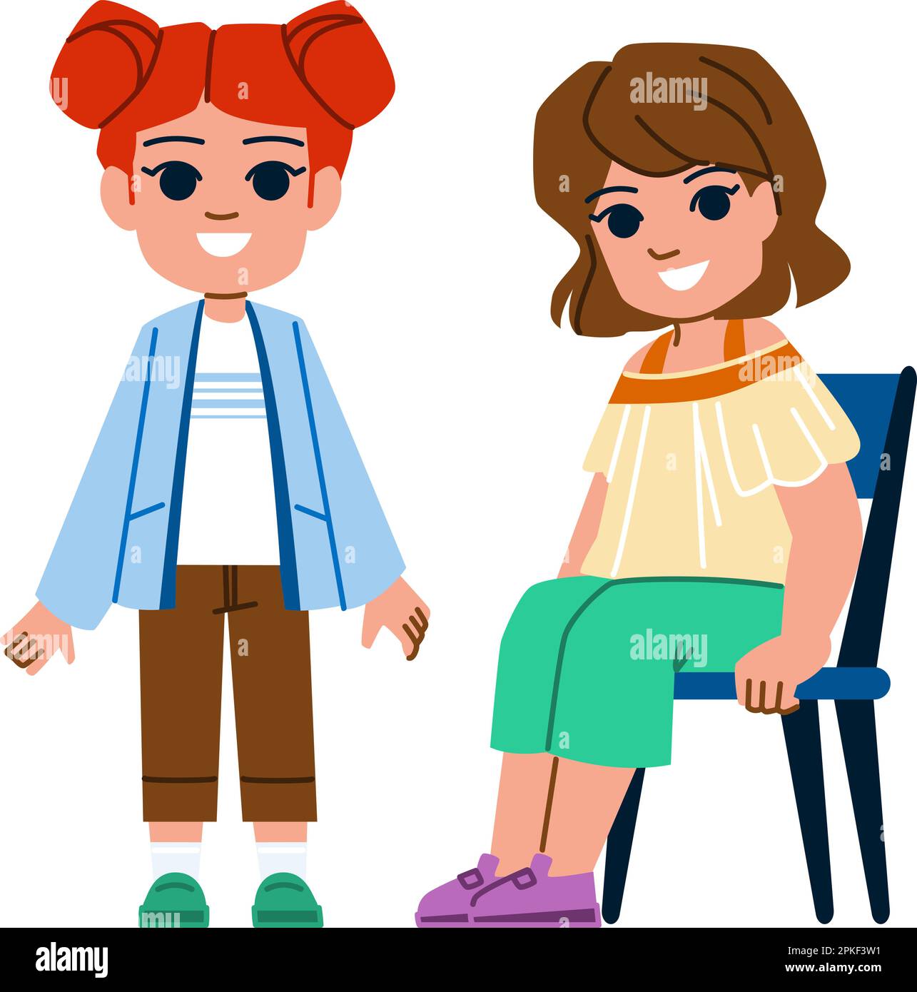 kid girl stand sit vector Stock Vector Image & Art - Alamy