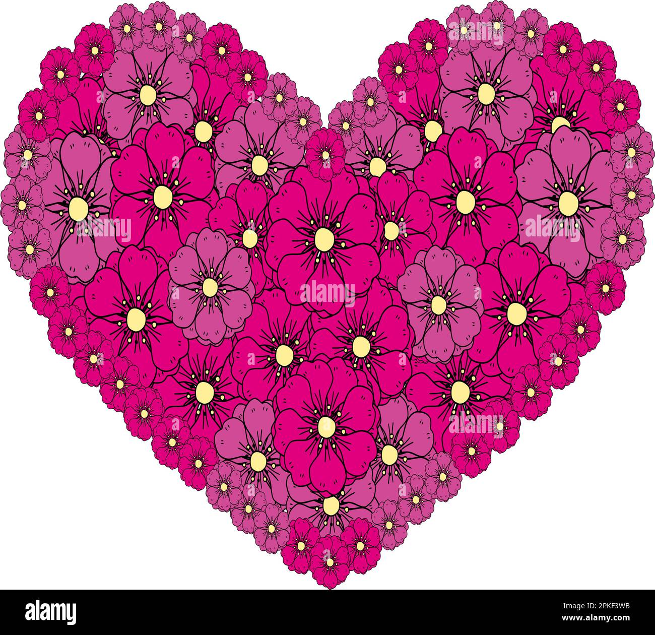 Pink heart of flowers isolated on white background. Floral heart Stock ...