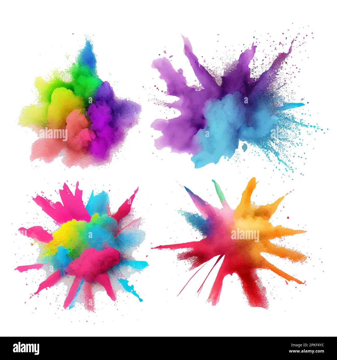 set vector watercolor illustration of holi dust splash on white isolate ...