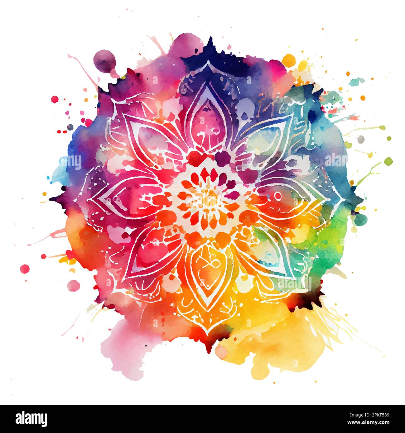 watercolor vector illustration of colorful mandala isolated on white ...