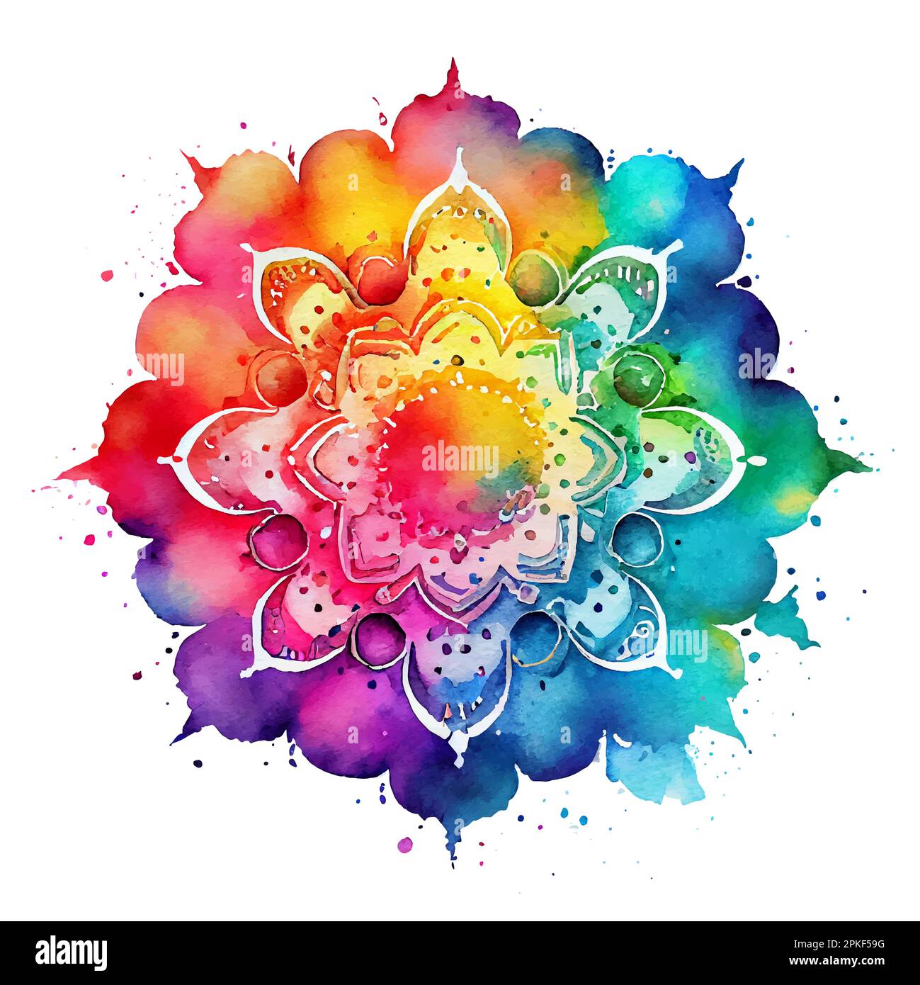 watercolor vector illustration of colorful mandala isolated on white ...