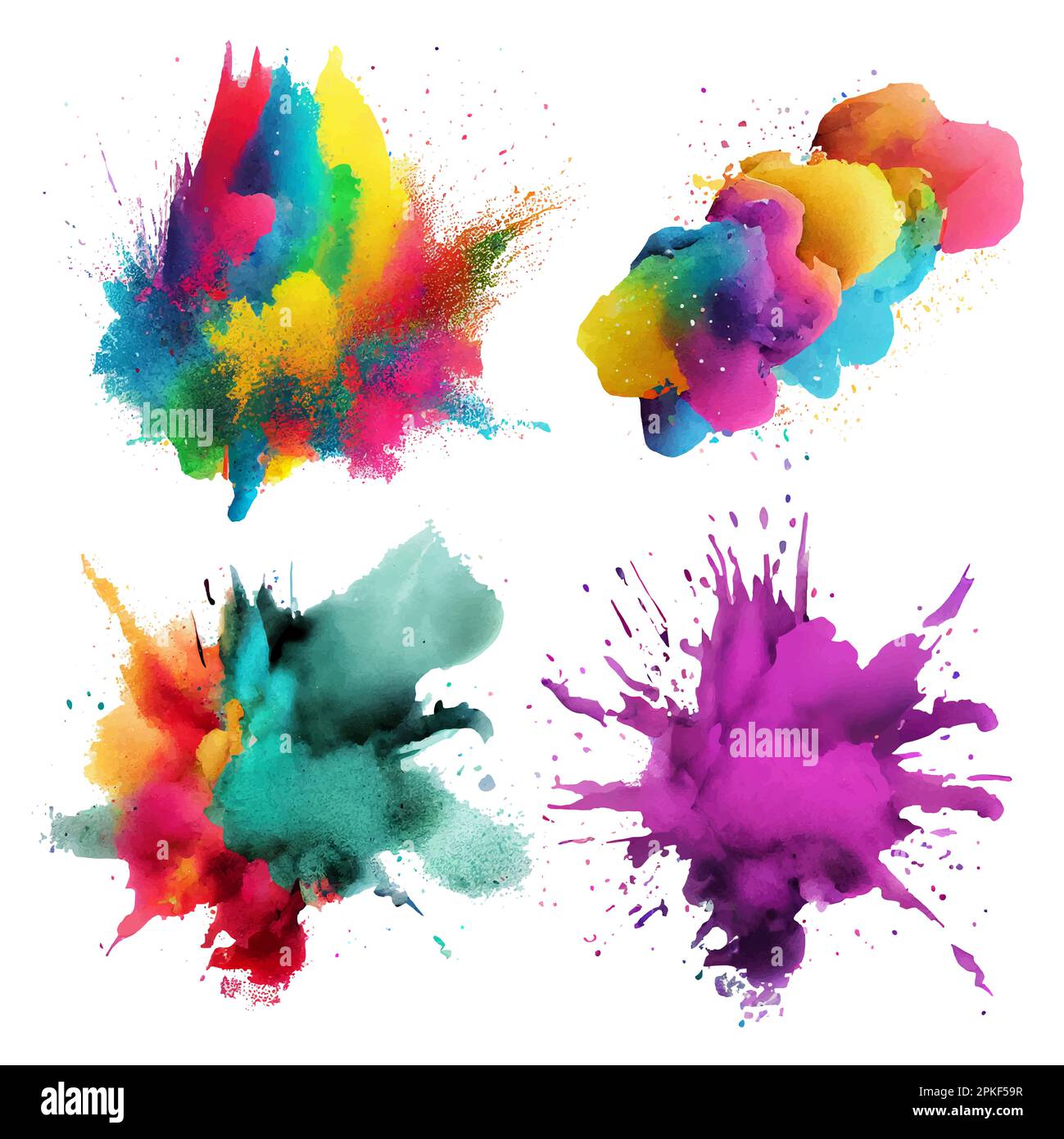 set vector watercolor illustration of holi dust splash on white isolate ...