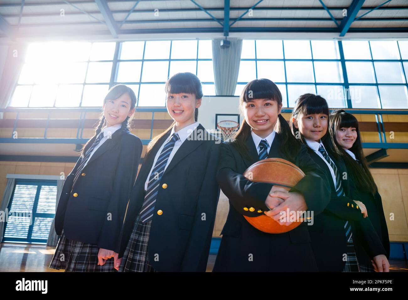 Junior High School Girls Lining Up in the Gymnasium Stock Photo - Alamy