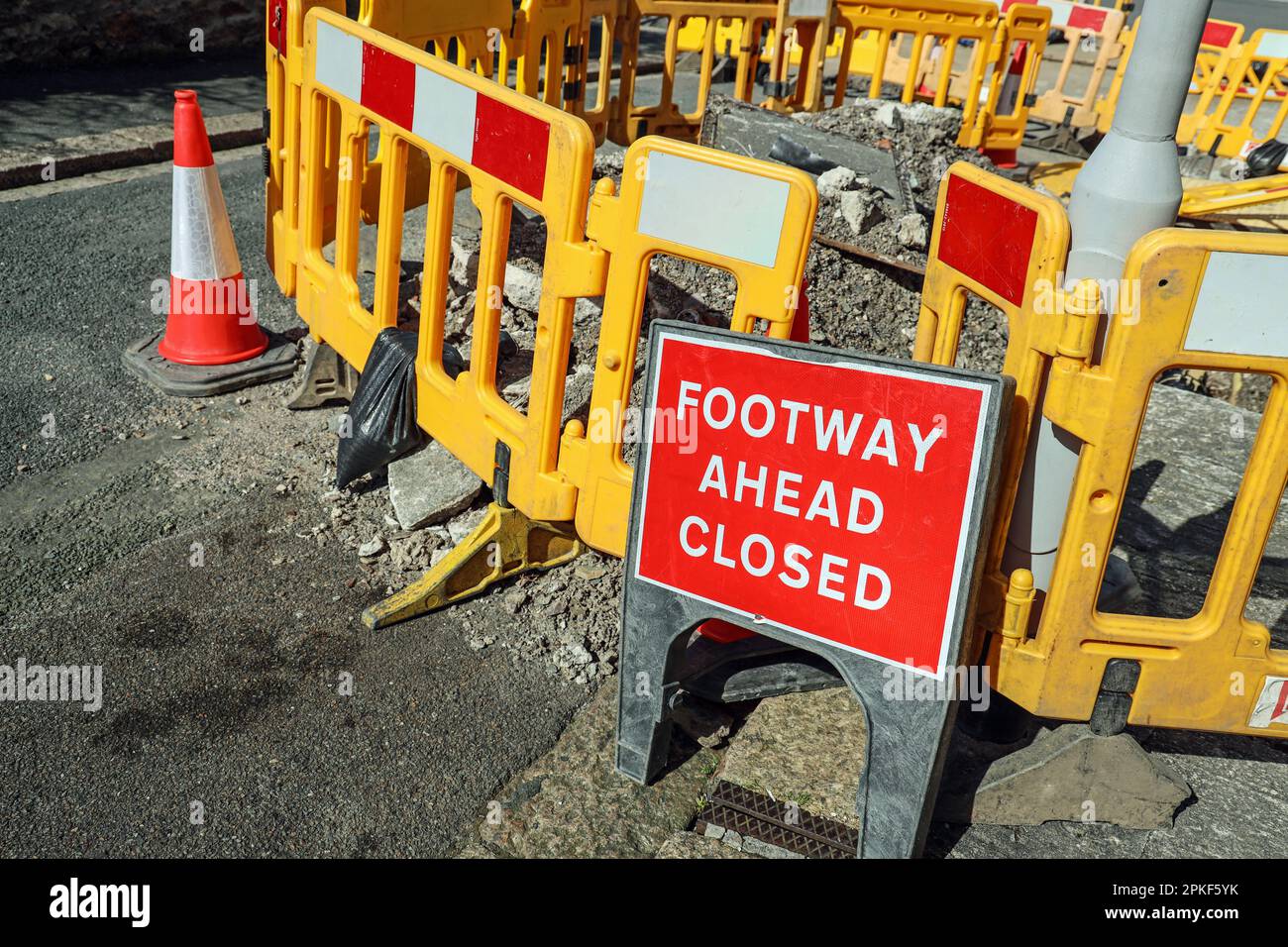 Footway Ahead Closed sign from a utility company making essential ...