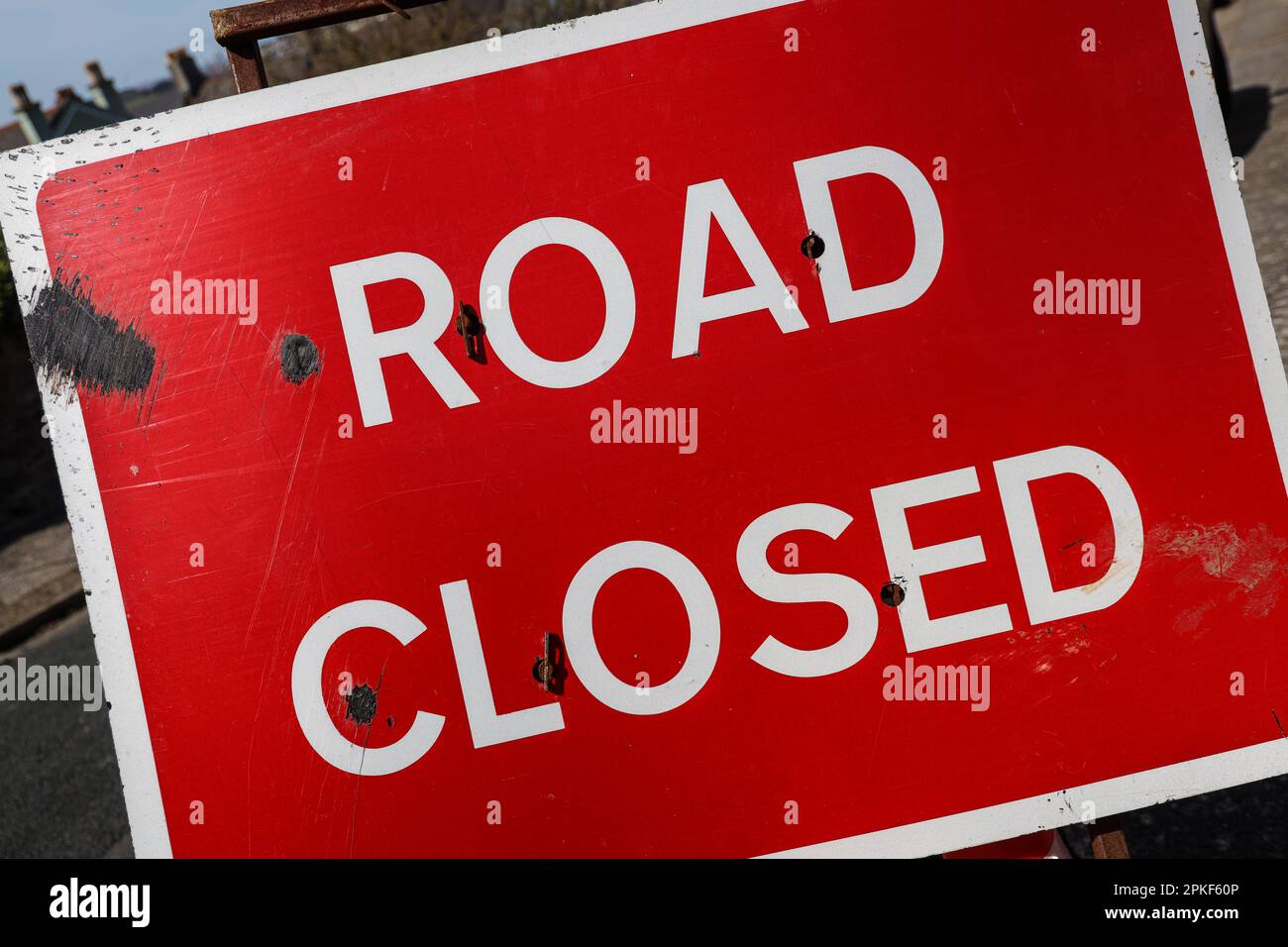 Road Closed sign from a utility company making essential upgrades Stock ...