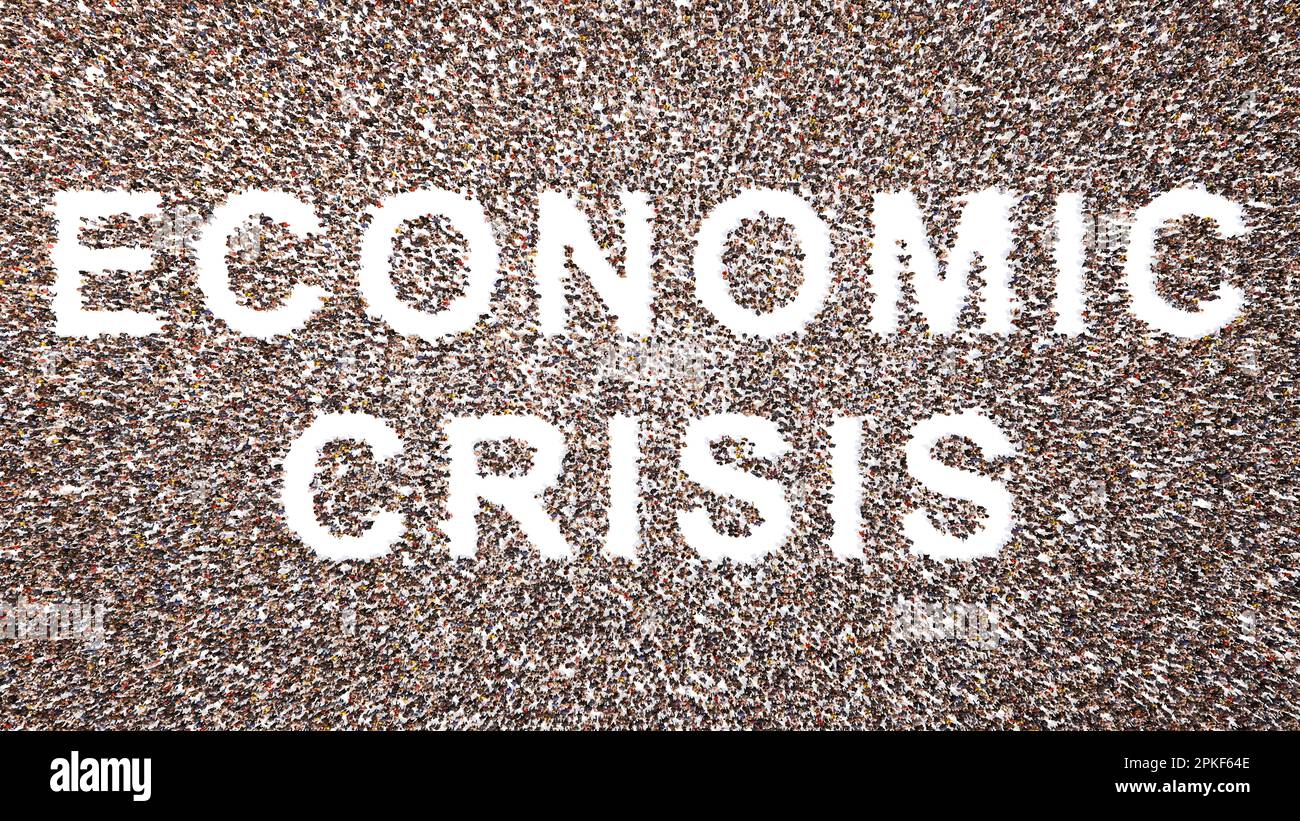 Concept conceptual large community of people forming the word ECONOMIC ...