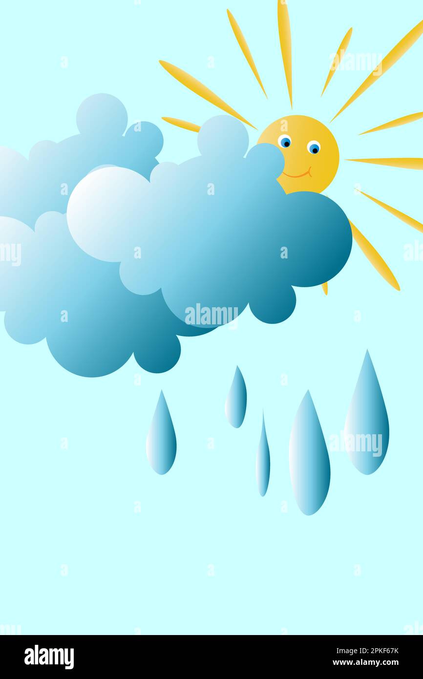 Clouds with falling rain and a merry sun peeking out against the sky ...