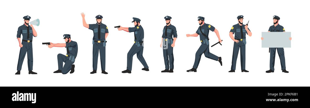 Policeman characters. Cartoon police officer in different poses ...