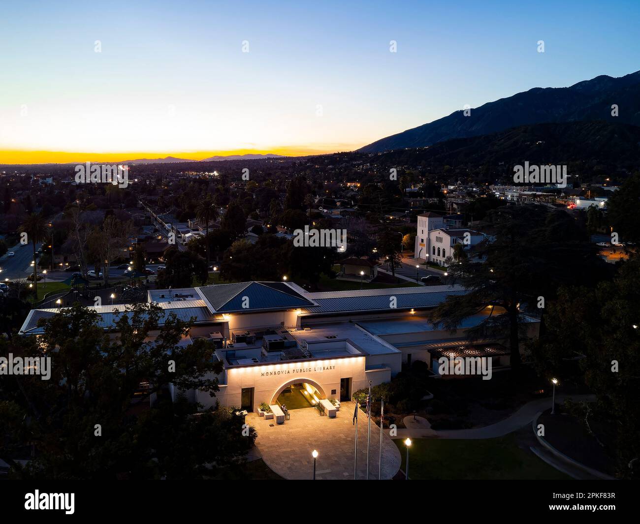Aerial view of the Monrovia public library at California Stock Photo ...
