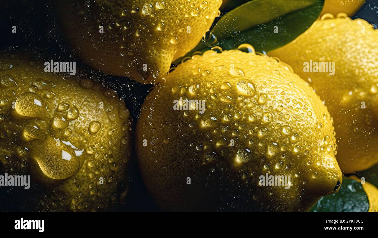 lemon and water drops, visible drops of water, overhead angle Stock ...