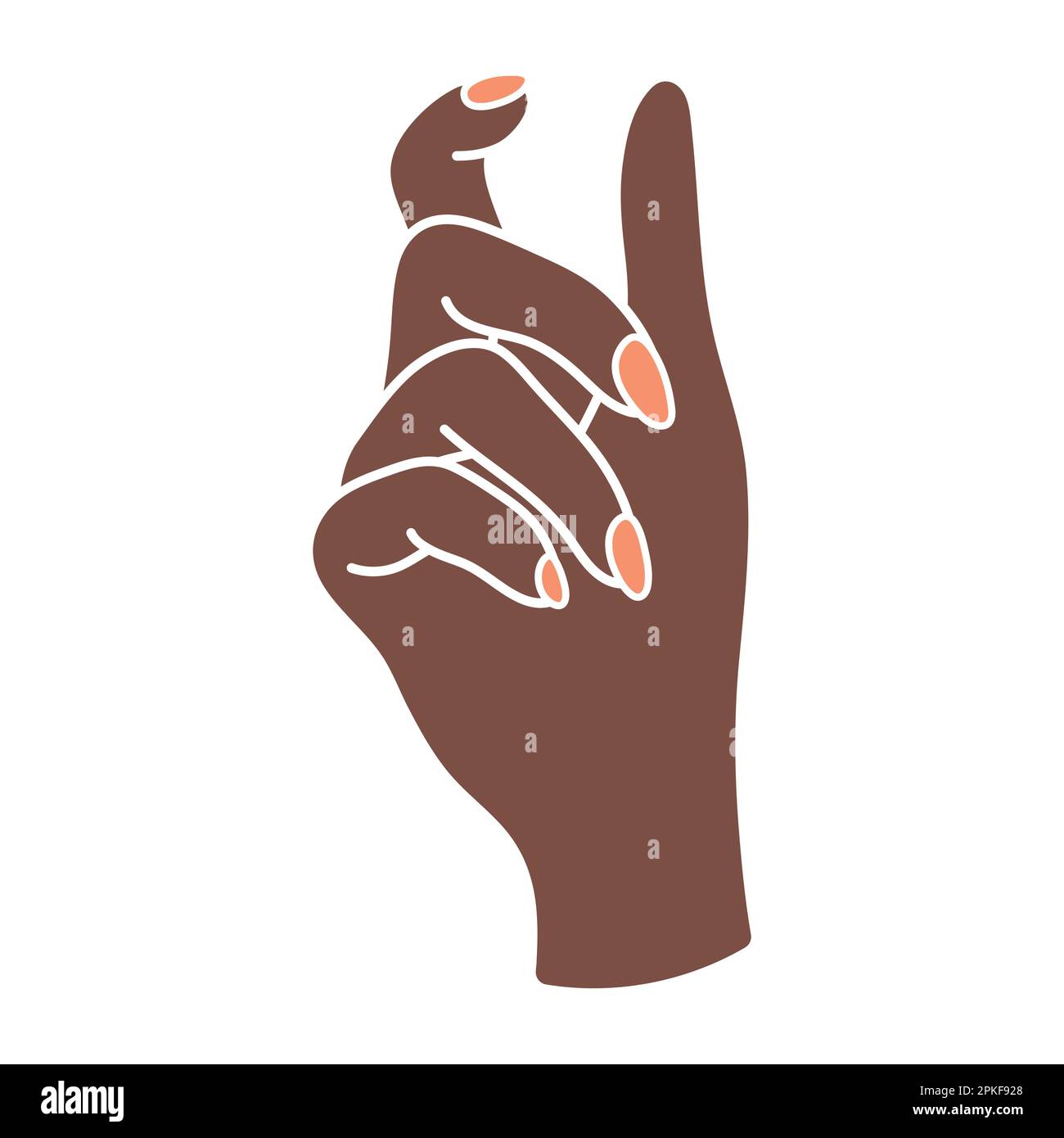 Beautiful female hand shows small size with gesture. Arm of black woman ...