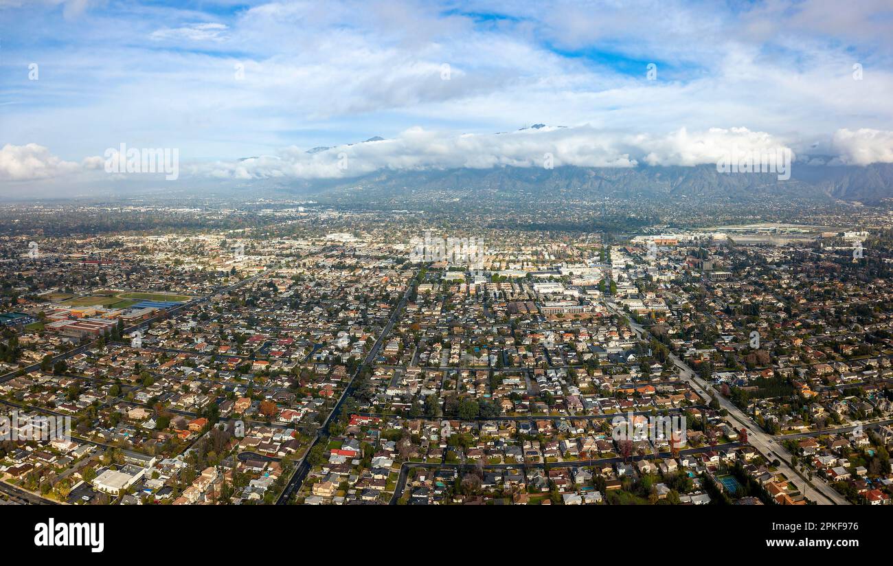 Aerial view of the Arcadia area residence cityscape at Los Angeles ...