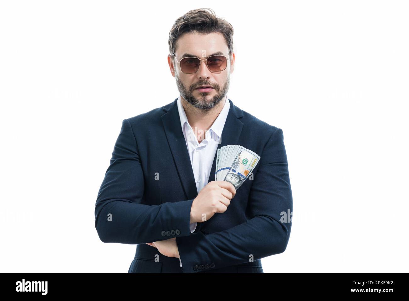 Successful business man counting money. Handsome middle age man holding ...