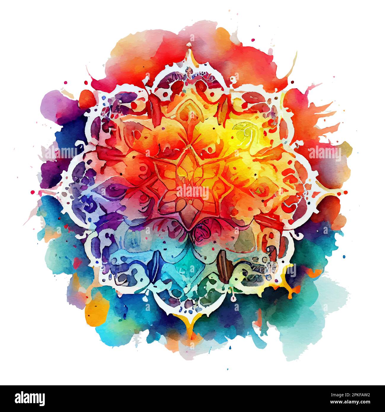 watercolor vector illustration of colorful mandala isolated on white ...