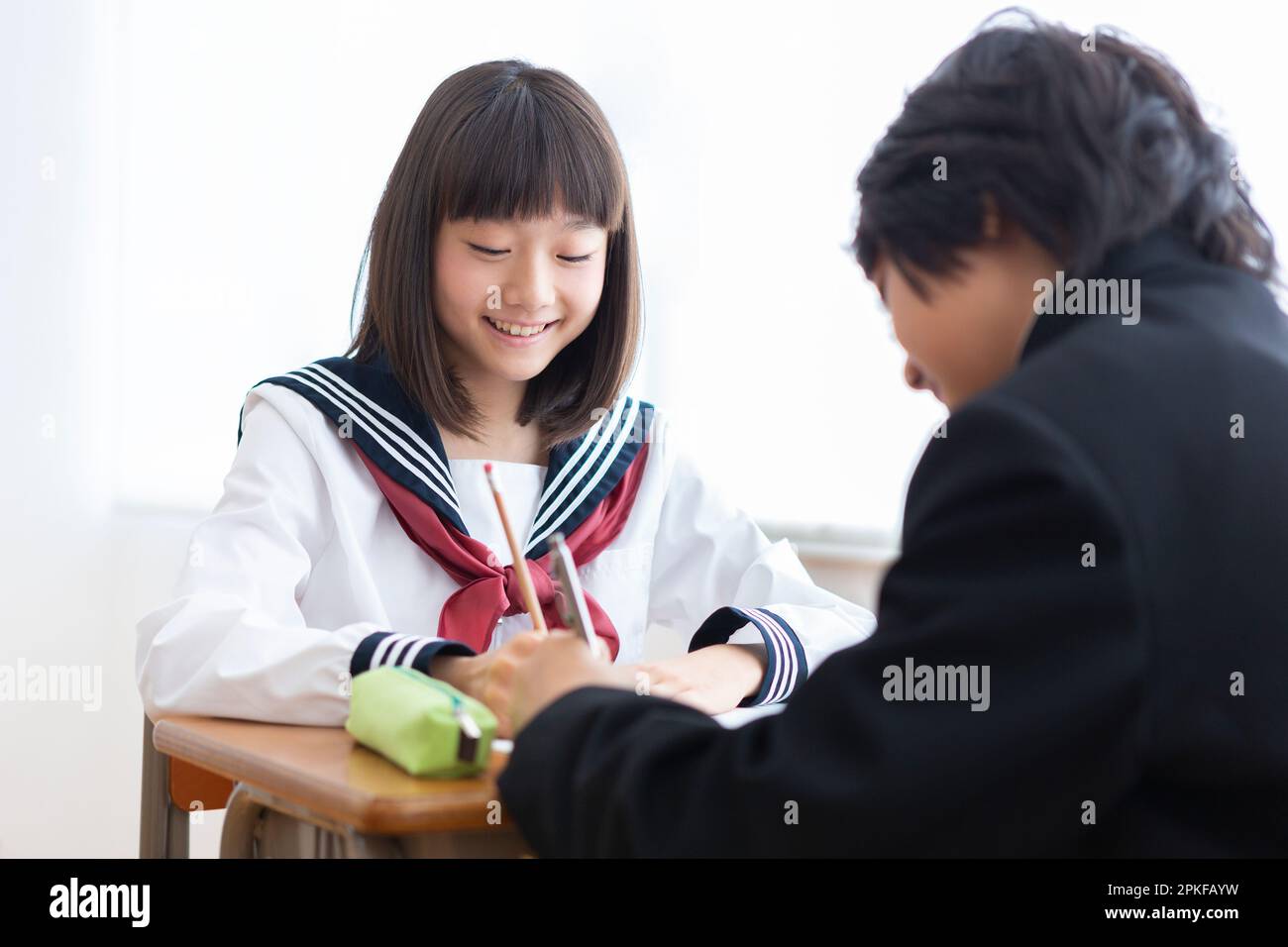 Two junior high school students studying together Stock Photo - Alamy