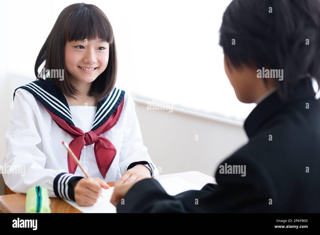 Two Junior High School Students Studying Together Stock Photo - Alamy