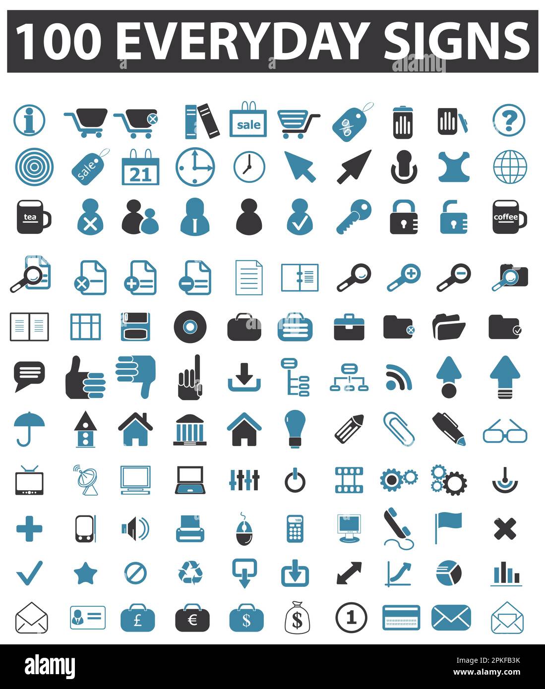 A set of icons for the 100 everyday signs vector illustration Stock ...
