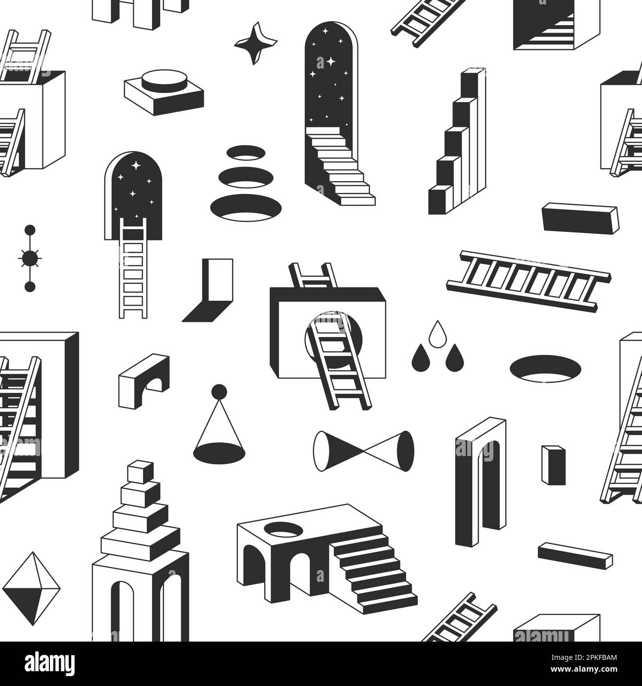 Geomteric ladders pattern. Seamless print of 3d stairs with holes and ...