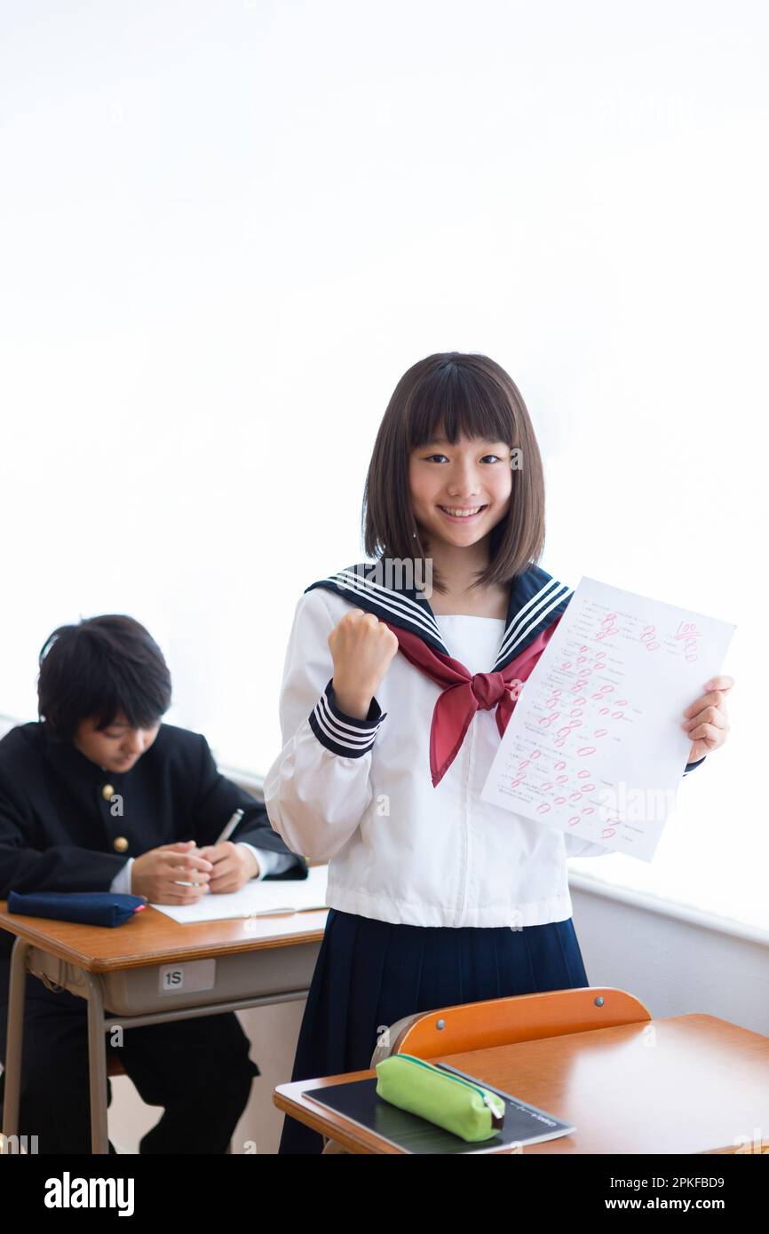 Junior high school students with a perfect score Stock Photo - Alamy