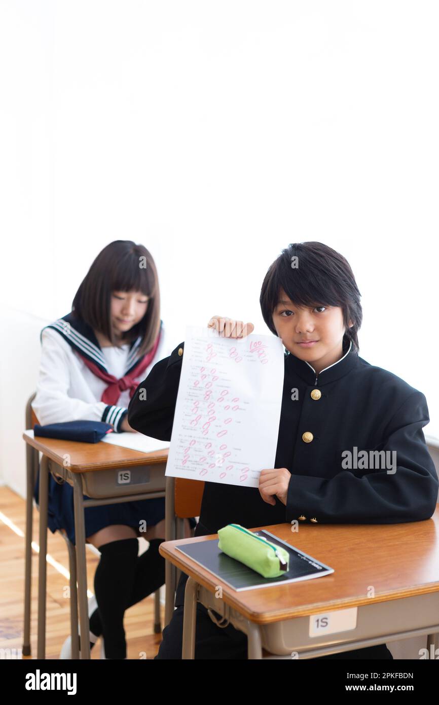 Junior high school students with a perfect score on a test Stock Photo ...