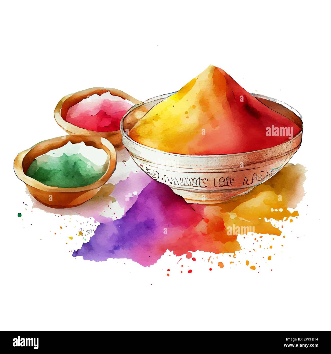 vector watercolor illustration of holi dust splash on white isolate ...