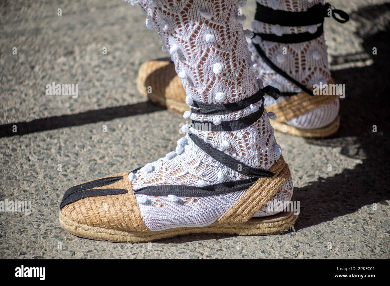 Detail of the elaborate and artistic stockings and typical Huerta shoes ...