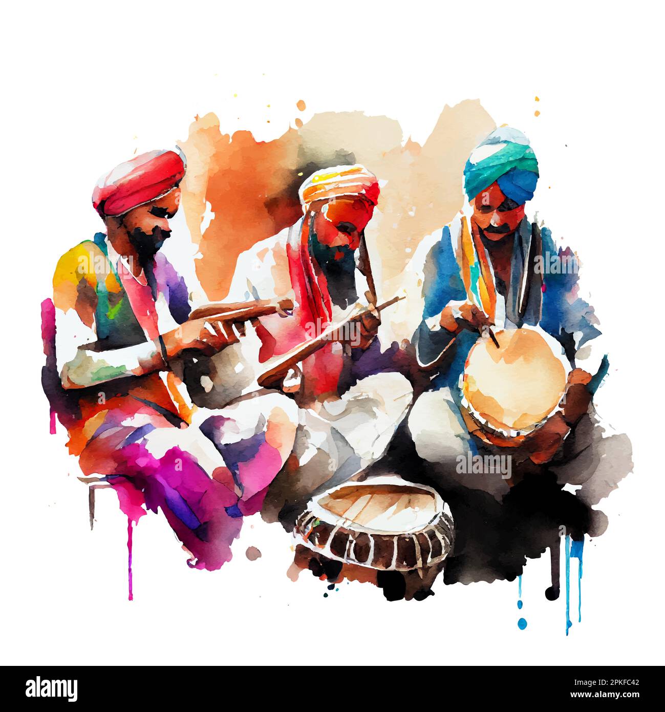 vector watercolor illustration of happy people dancing on holi dust in ...