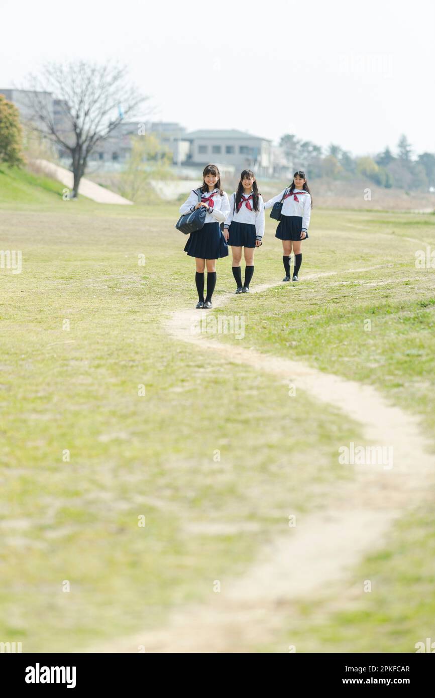 Schoolgirls in a row Stock Photo - Alamy