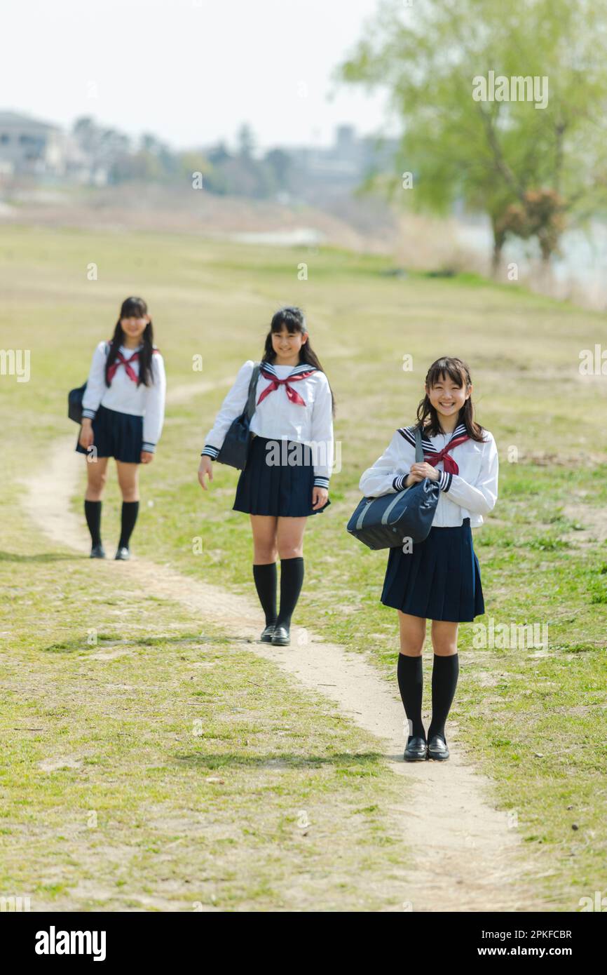 Schoolgirls in a row Stock Photo - Alamy
