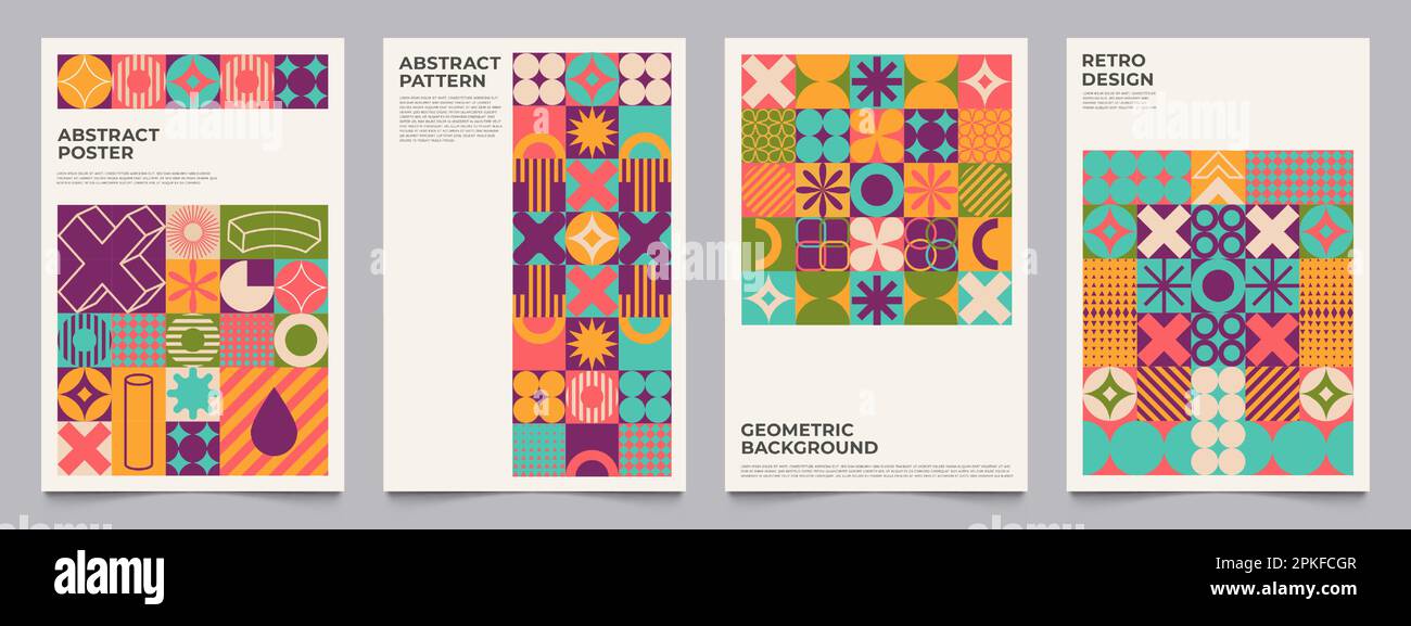 Geometric retro shapes posters. Abstract bauhaus retro design flyers ...