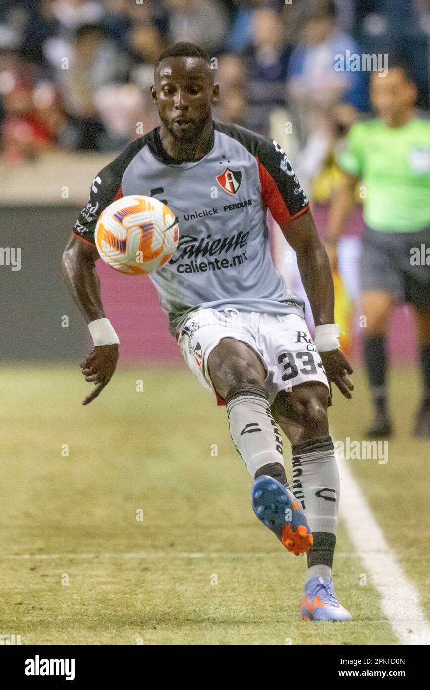 Atlas' Julián Quiñones in action during the second half of a CONCACAF ...