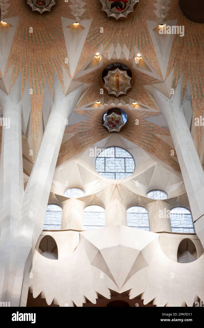 Interior walls, ceiling and windows of Sagrada Familia, Barcelona ...