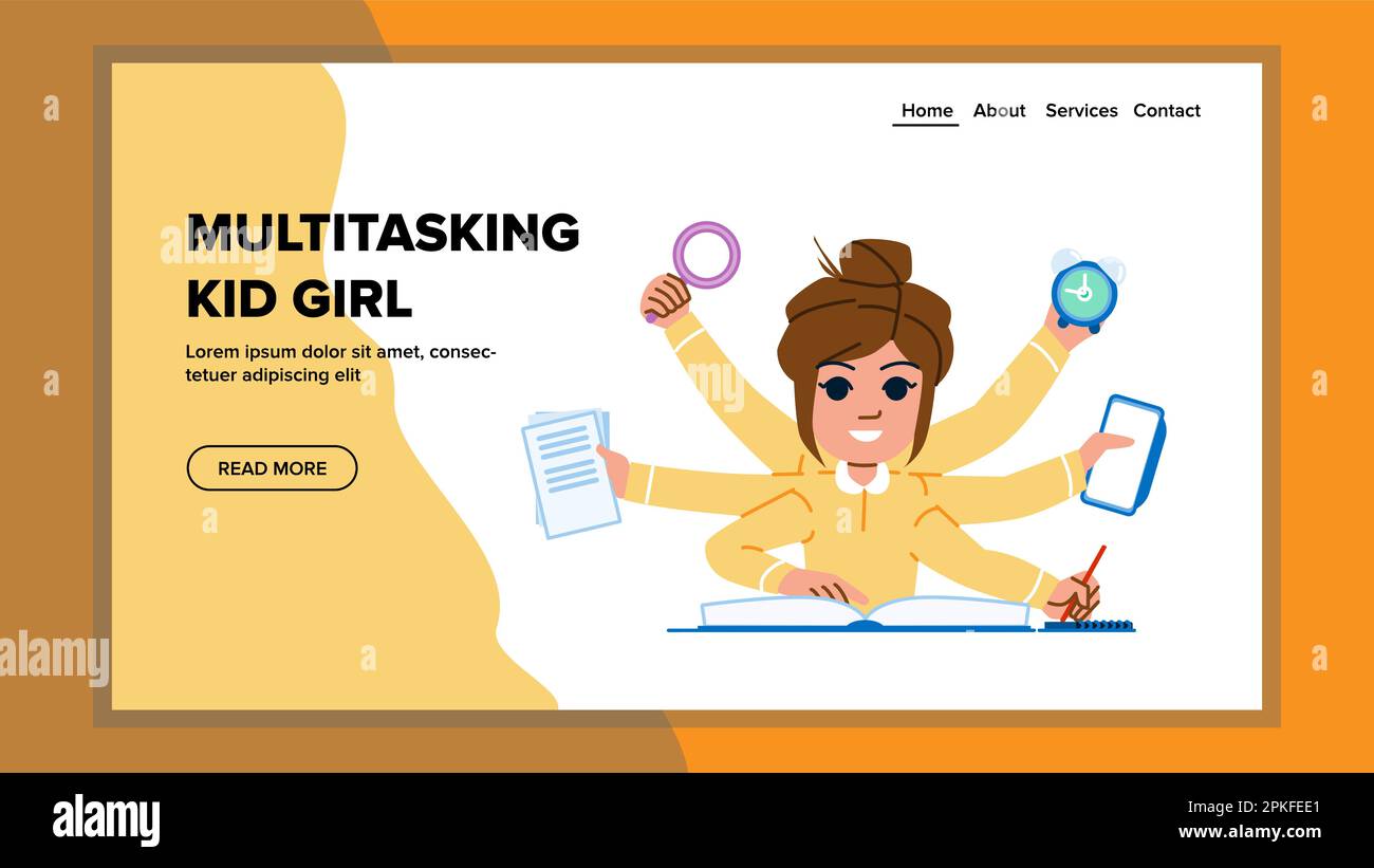 multitasking kid girl vector Stock Vector Image & Art - Alamy