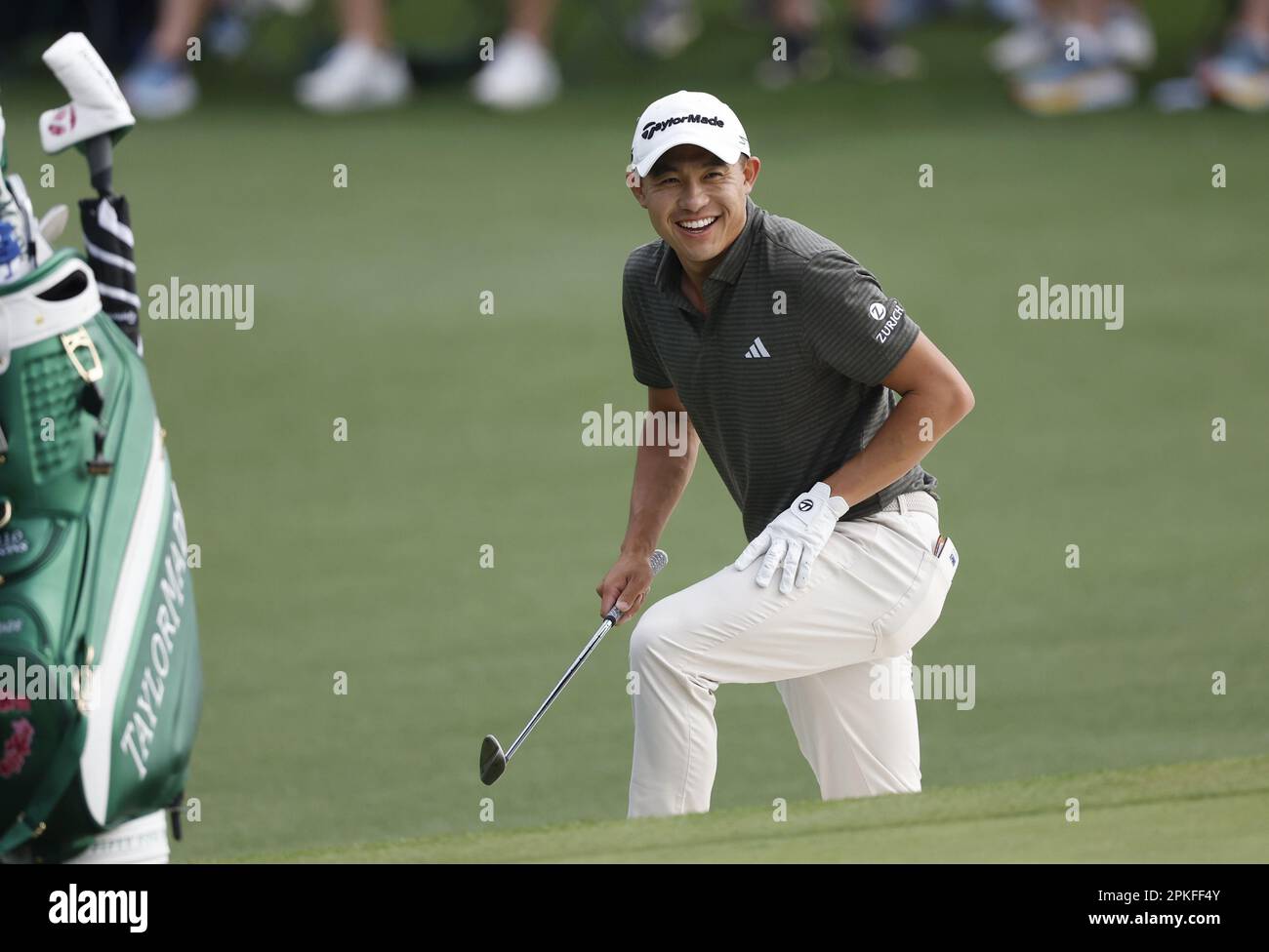 Augusta, United States. 07th Apr, 2023. Collin Morikawa reacts after ...
