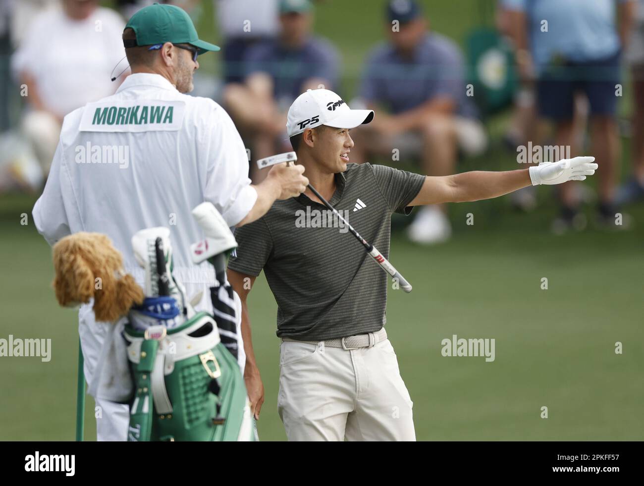 Augusta, United States. 07th Apr, 2023. Collin Morikawa reacts after ...