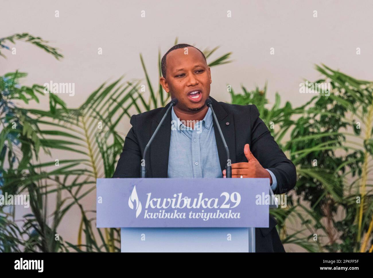 Kigali, Rwanda. 7th Apr, 2023. Genocide survivor Eric Mwizerwa gives ...