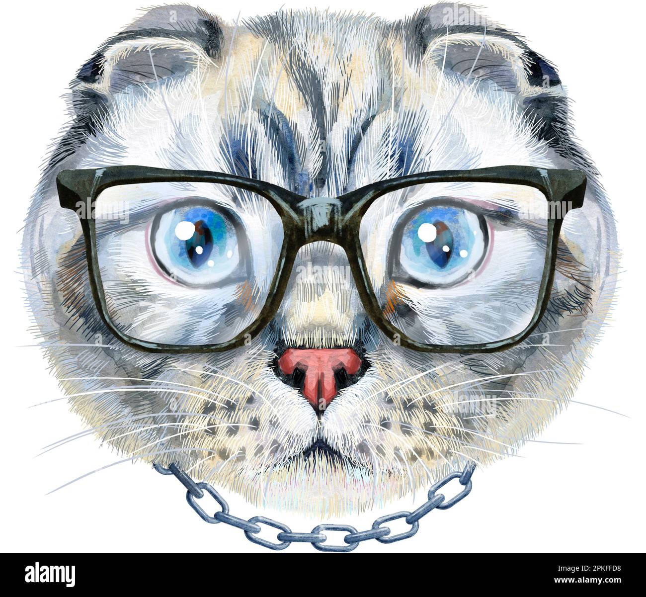 Cute cat in big black glasses and a chain around his neck. Cat for t ...
