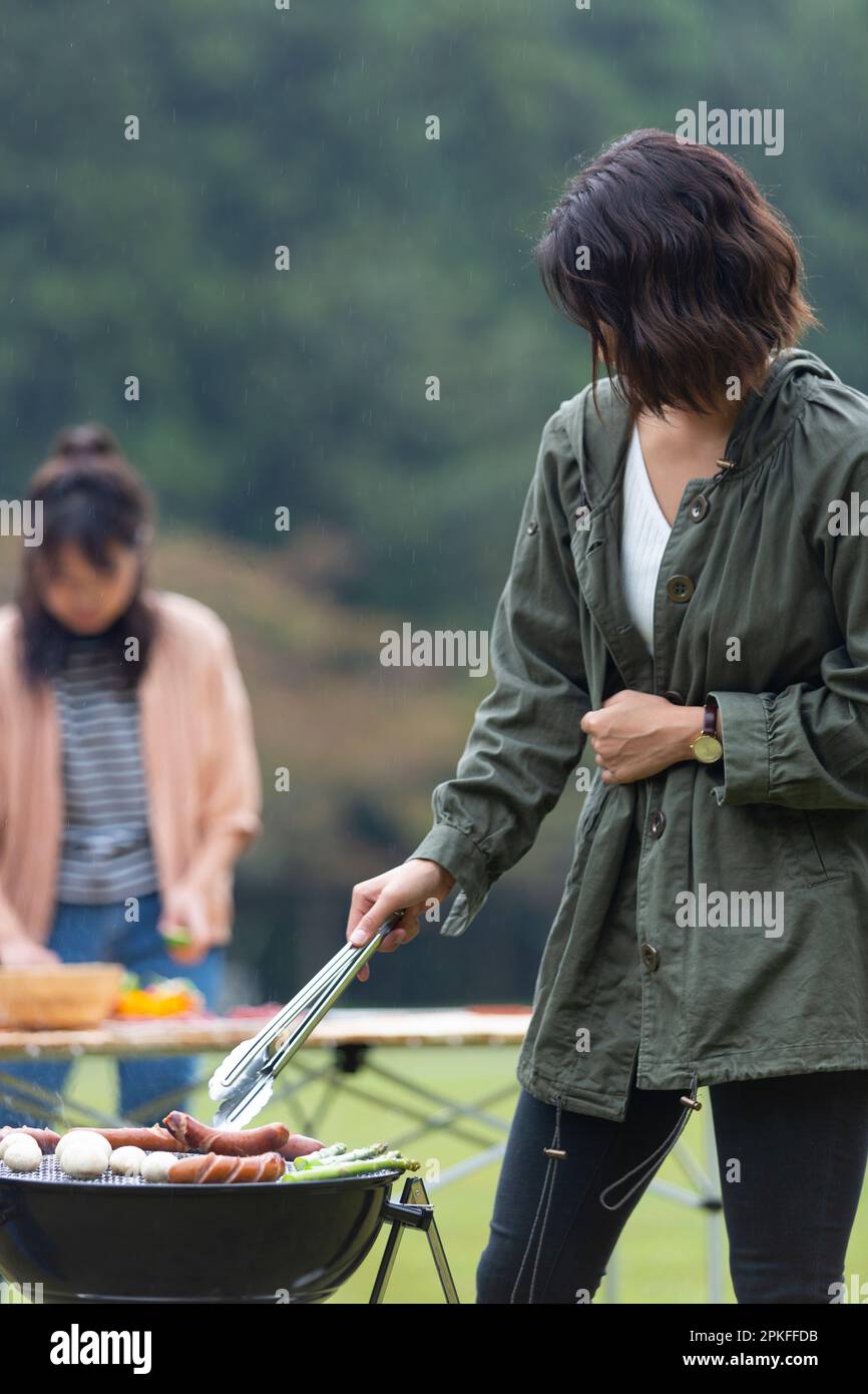 Woman making a barbecue Stock Photo - Alamy